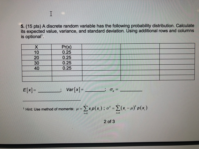 Solved 5. (15 pts) A discrete random variable has the | Chegg.com