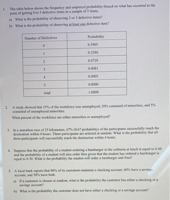 Solved 1. The table below shows the frequency and empirical | Chegg.com