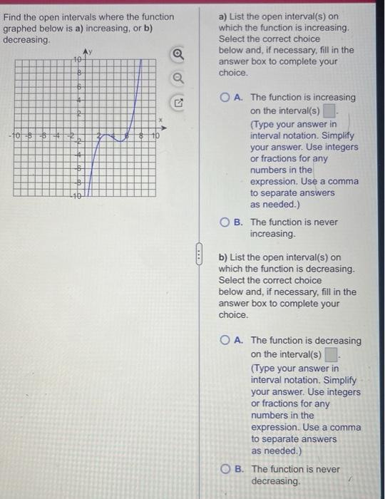 Solved Find the open intervals where the function a) List | Chegg.com