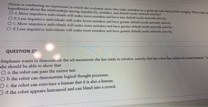 Solved Eliscia is conducting an experiment in which she | Chegg.com