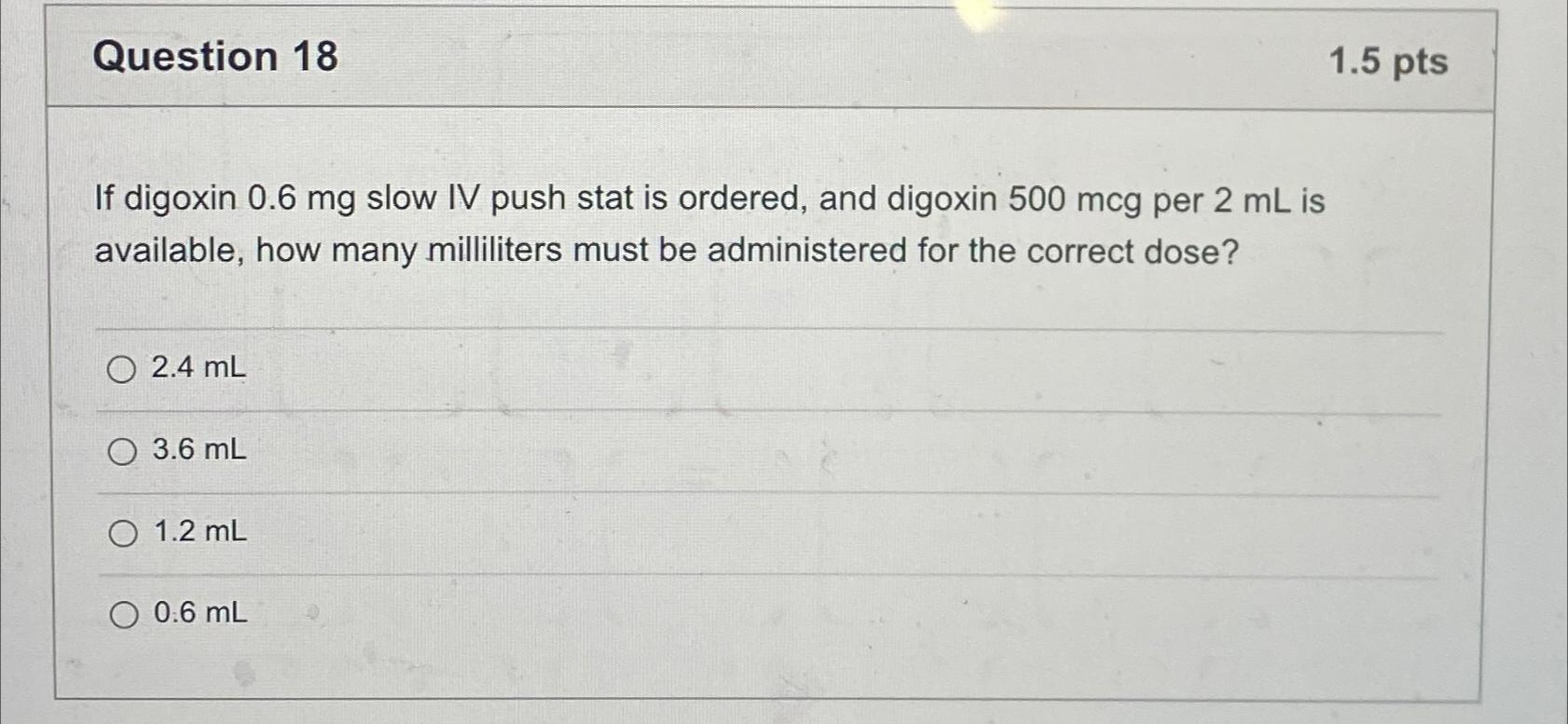 Solved Question 181.5ptsIf digoxin 0.6mg ﻿slow IV push stat | Chegg.com