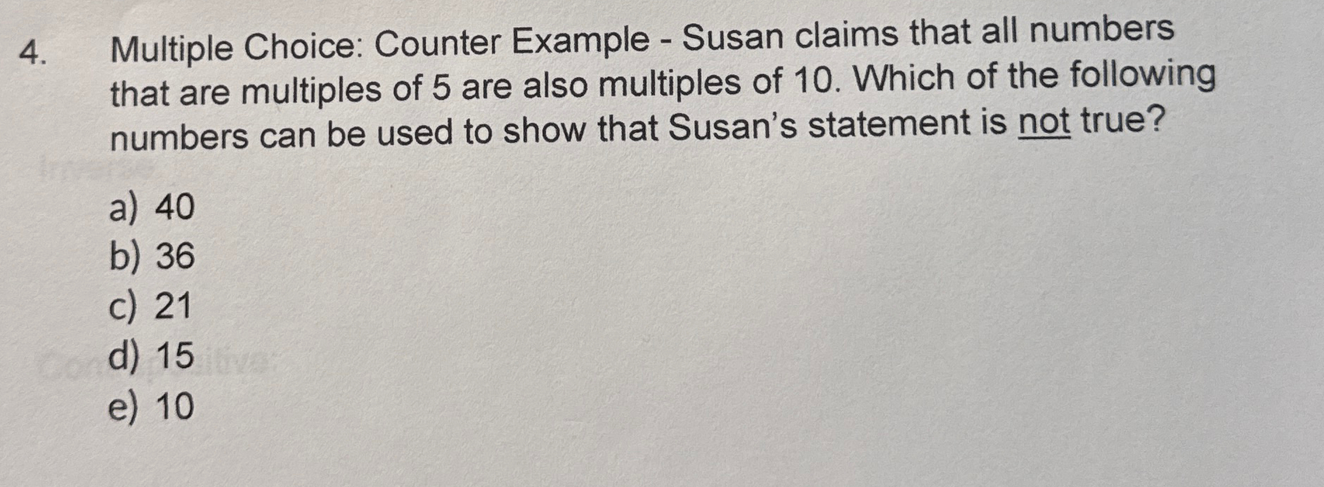 Solved Multiple Choice: Counter Example - ﻿Susan claims that | Chegg.com
