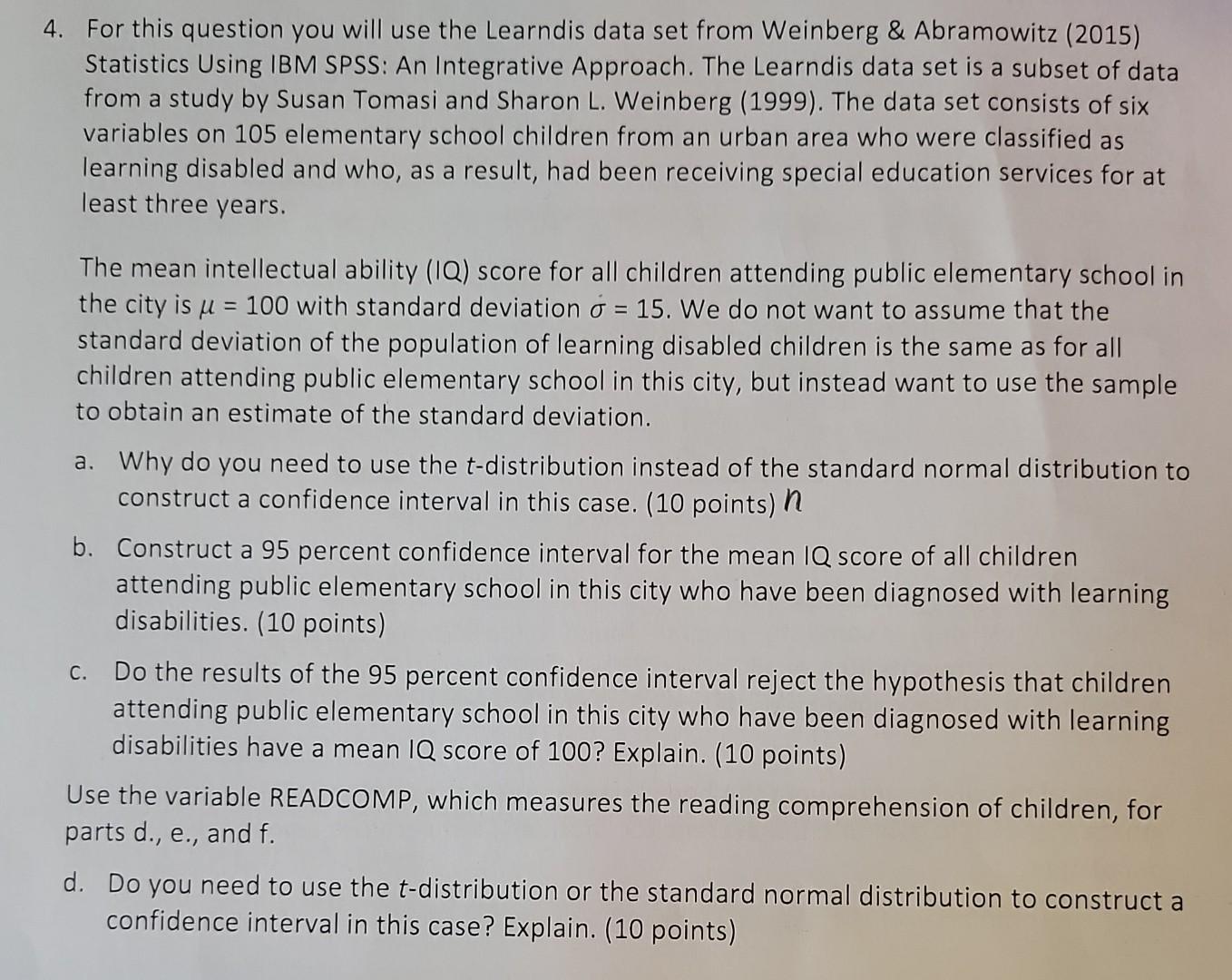 Solved 4. For this question you will use the Learndis data | Chegg.com