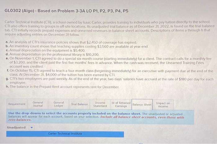 GLO302 (Algo) - Based on Problem 3-3A LO P1, P2, P3, | Chegg.com