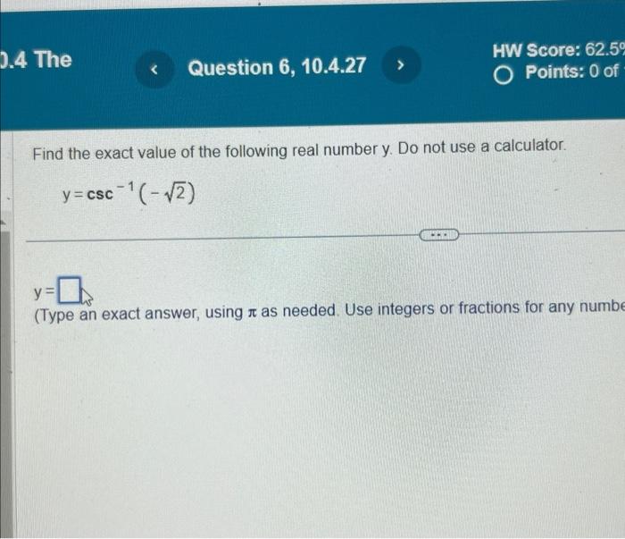 Solved Find the exact value of the following real number y. | Chegg.com