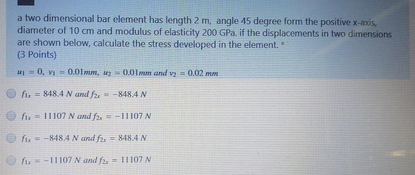 Solved a two dimensional bar element has length 2 m, angle | Chegg.com