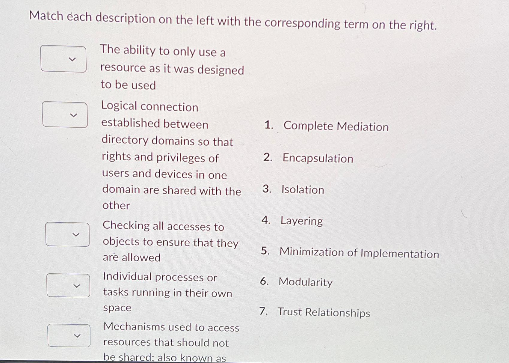 Solved Match each description on the left with the | Chegg.com
