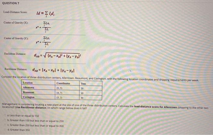 Solved QUESTION 7 Load-Distance Score Id = 14 Center of | Chegg.com
