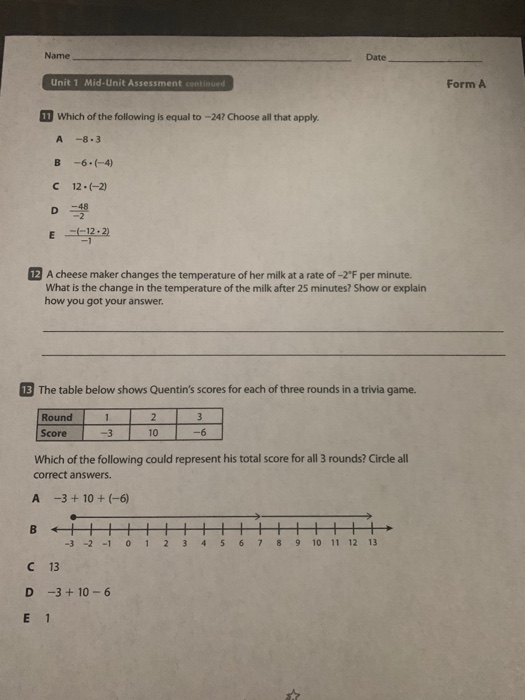 Solved Name Date Unit 1 Mid-Unit Assessment continued Form A | Chegg.com Solved Name Date Unit 1 Mid-Unit Assessment continued Form A | Chegg.com