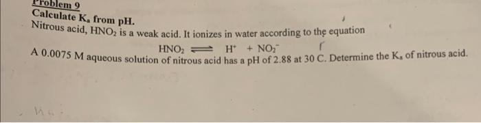 Solved Calculate Ka from pH. Nitrous acid, HNO2 is a weak | Chegg.com