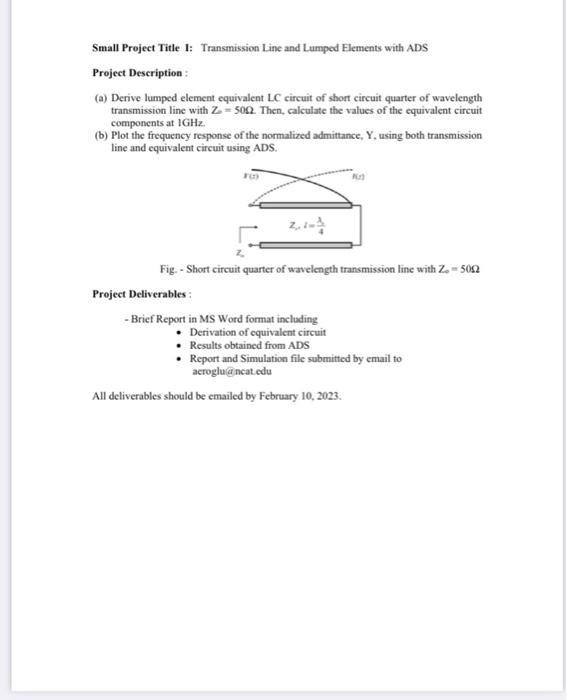 Solved Small Project Title I: Transmission Line and Lumped | Chegg.com