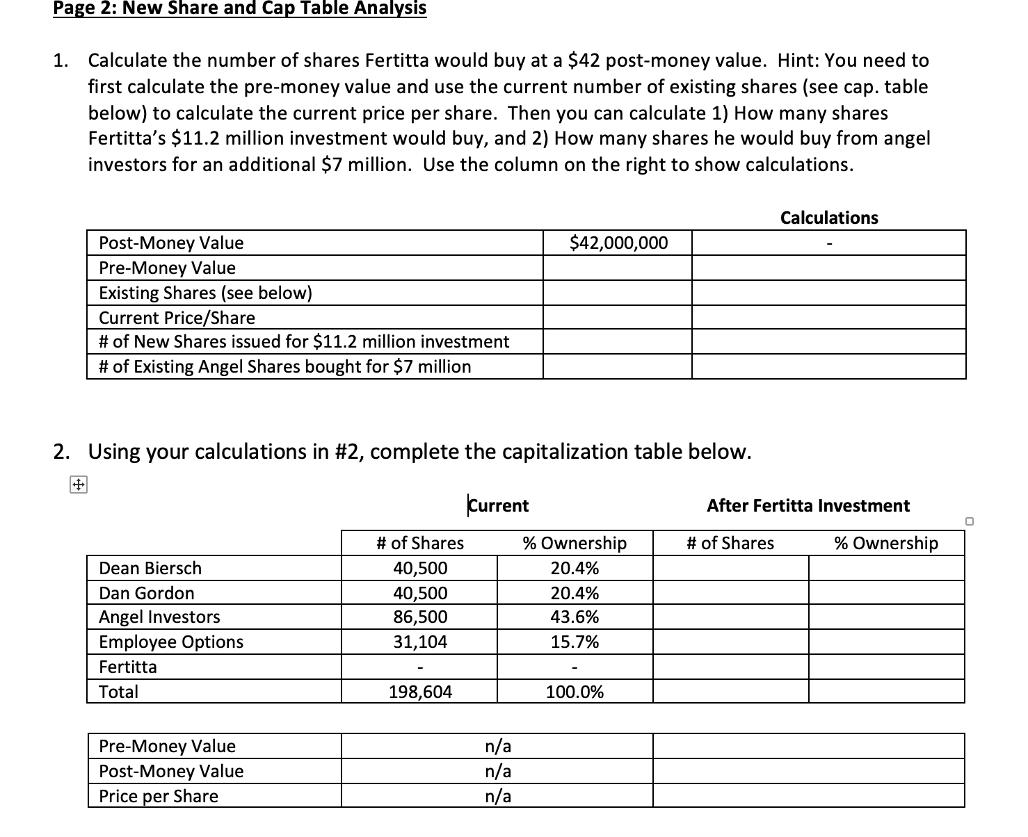 Solved Page 2: New Share and Cap Table Analysis1. ﻿Calculate | Chegg.com