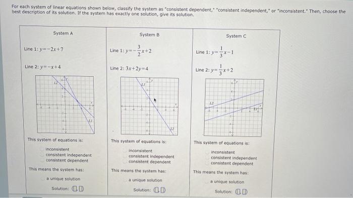 Solved For each system of linear equations shown below, | Chegg.com