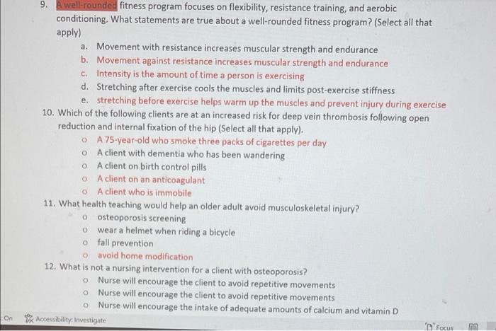 Solved O 9. A well-rounded fitness program focuses on | Chegg.com