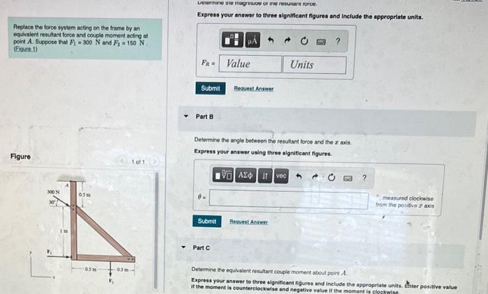 Solved Replace the force system acting on the frame by an | Chegg.com