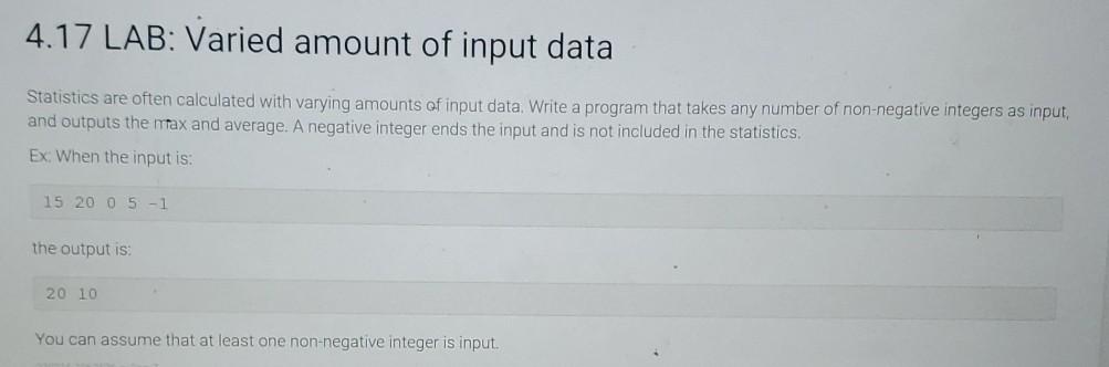 4 17 Lab Varied Amount Of Input Data Statistics Are