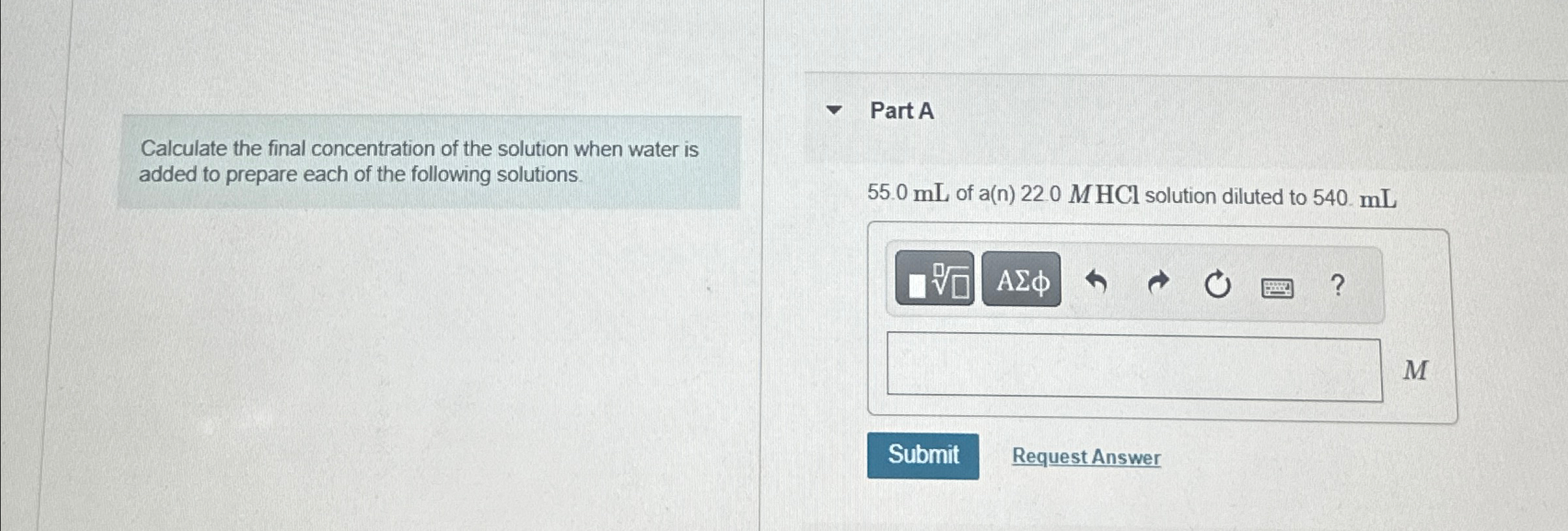 Solved Calculate the final concentration of the solution | Chegg.com