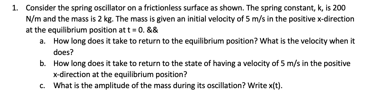 Solved Consider the spring oscillator on a frictionless | Chegg.com