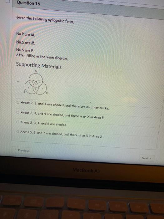 Solved Question 16 Given the following syllogistic form, No | Chegg.com