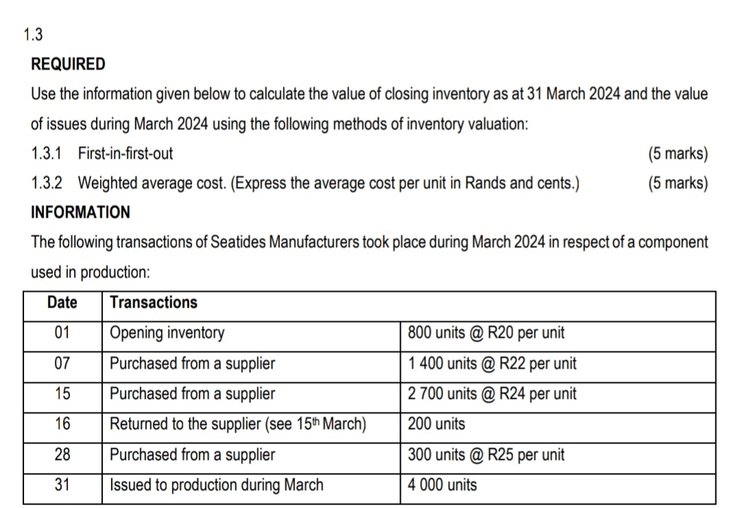 Solved 1.3REQUIREDUse the information given below to | Chegg.com