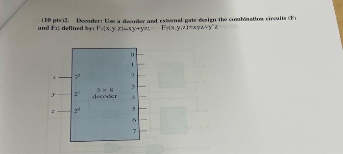 Solved (10 pts)2. Decoder: Use a decoder and external gate | Chegg.com