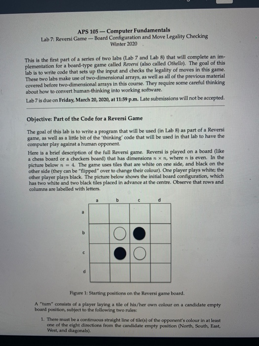 Solved APS 105 - Computer Fundamentals Lab 7: Reversi Game - | Chegg.com