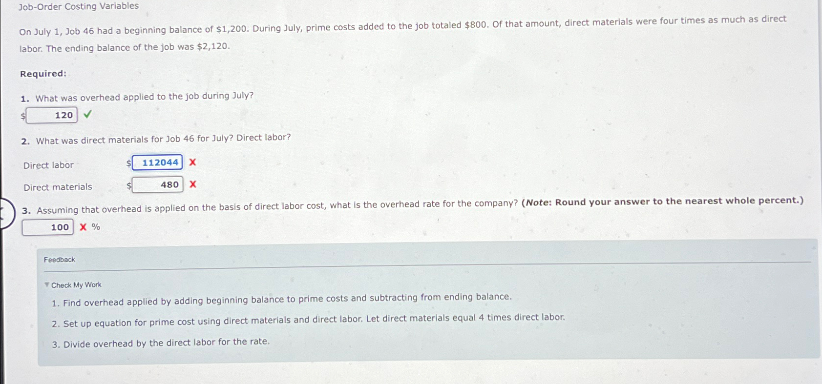 Solved Job-Order Costing Variables labor. The ending balance | Chegg.com