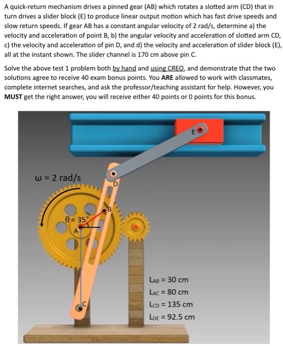 Solved A quick-return mechanism drives a pinned gear (AB) | Chegg.com