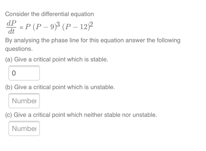 Solved dP dt Consider the differential equation P= P (P-9)3 | Chegg.com