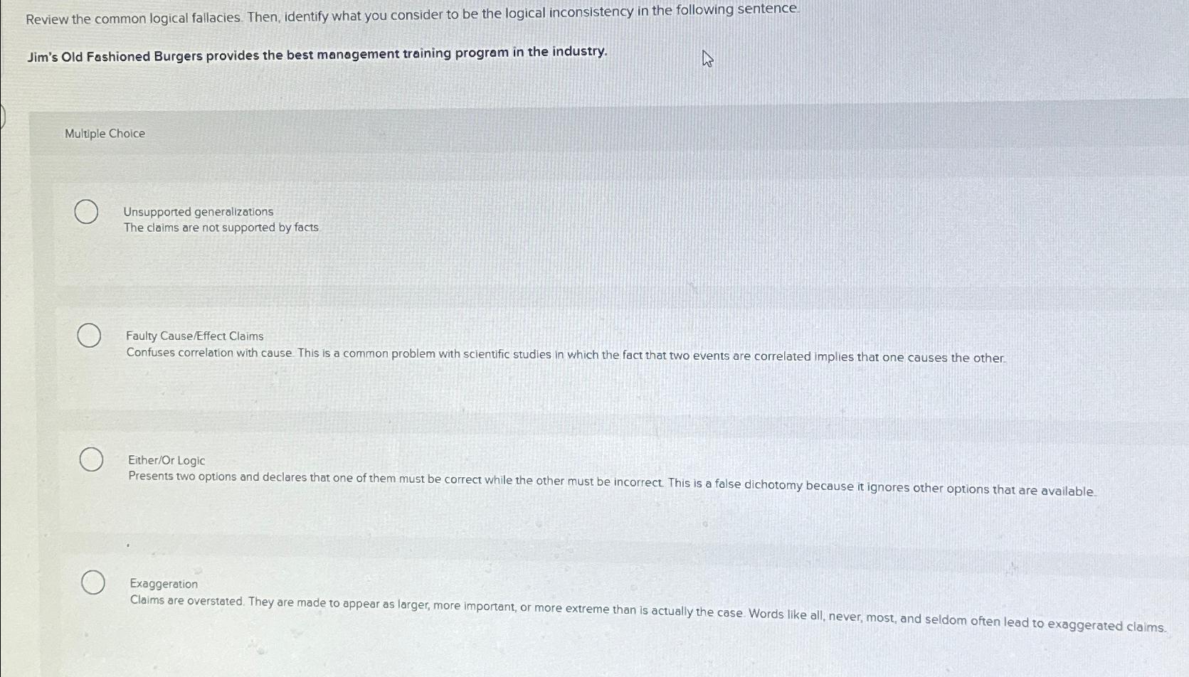 Solved Review the common logical fallacies. Then, identify | Chegg.com