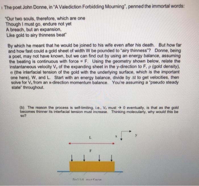 The poet John Donne, in "A Valediction Forbidding | Chegg.com