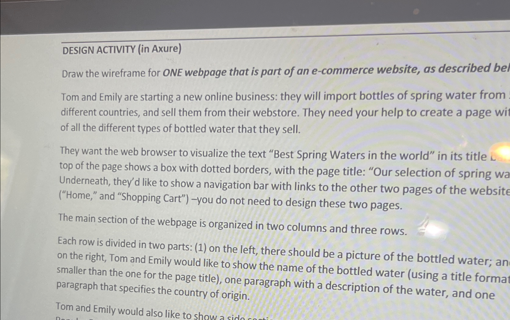 Solved DESIGN ACTIVITY (in Axure)Draw the wireframe for ONE | Chegg.com