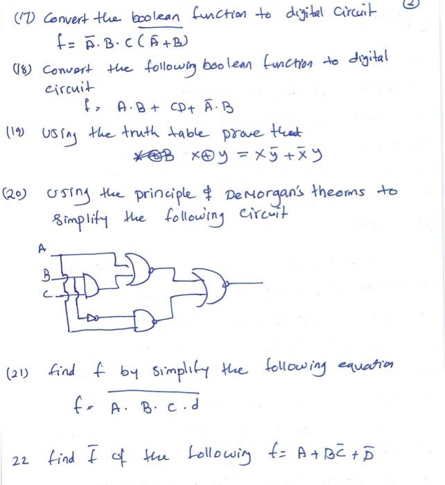 Solved (17) Convert the boolean function to digital Circuit | Chegg.com