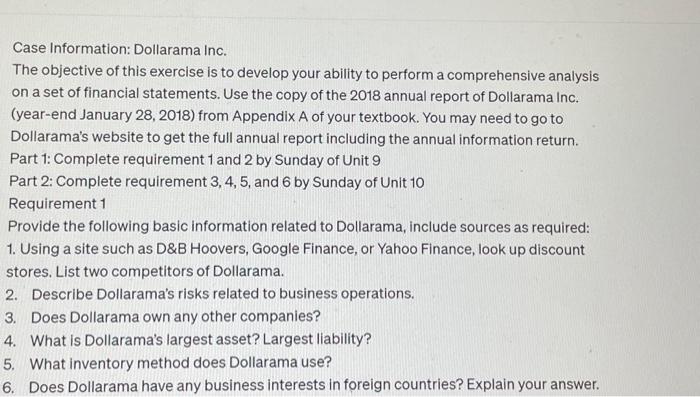 Solved Case Information: Dollarama Inc. The objective of | Chegg.com