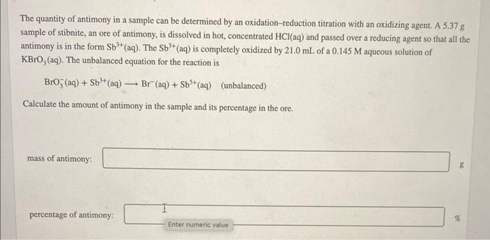 Solved The quantity of antimony in a sample can be | Chegg.com