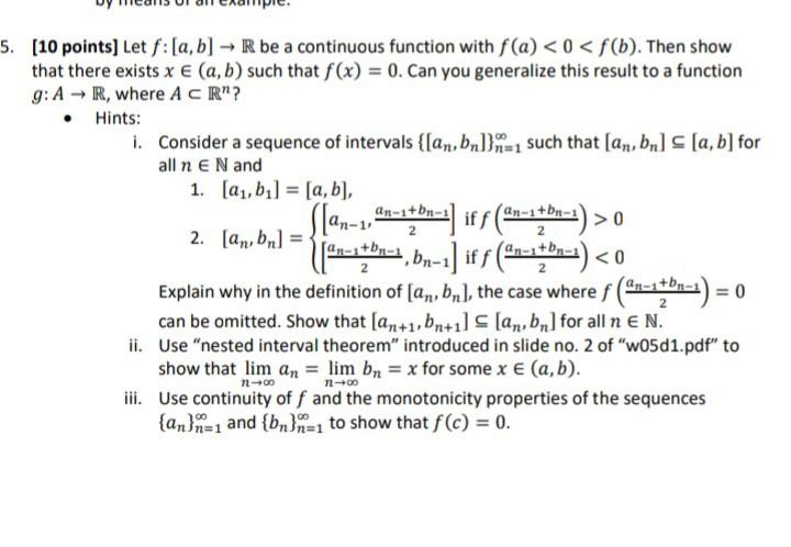 Solved 5. [10 points] Let f: [a, b] → R be a continuous | Chegg.com
