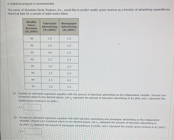 Solved A statistical program is recommended. The owner of | Chegg.com