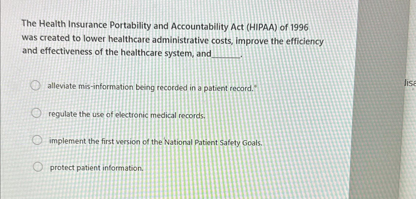 Solved The Health Insurance Portability and Accountability | Chegg.com