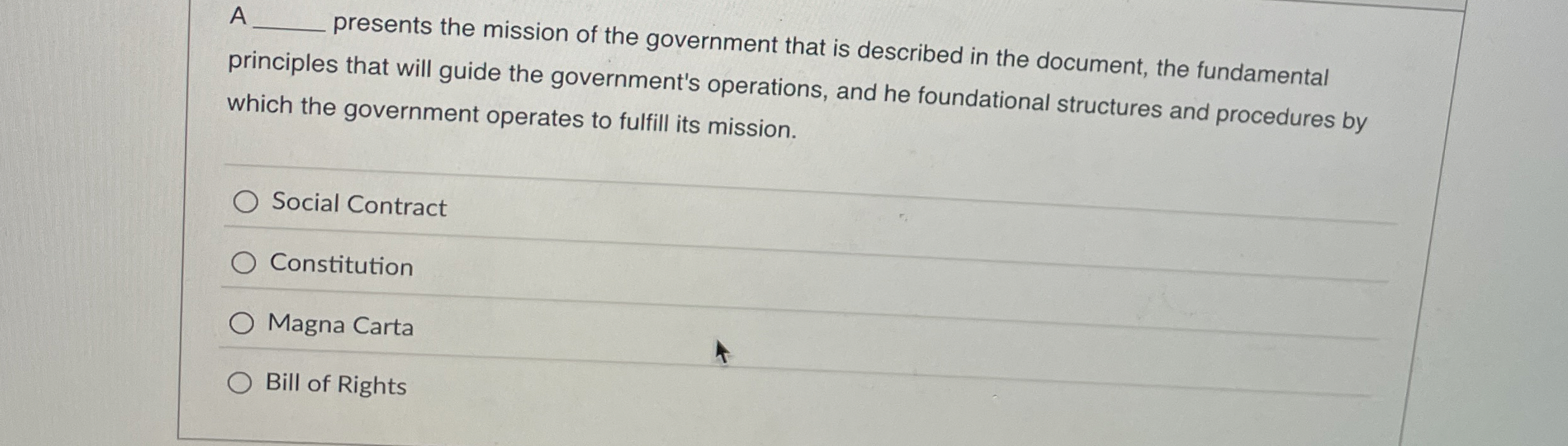 Solved A presents the mission of the government that is | Chegg.com