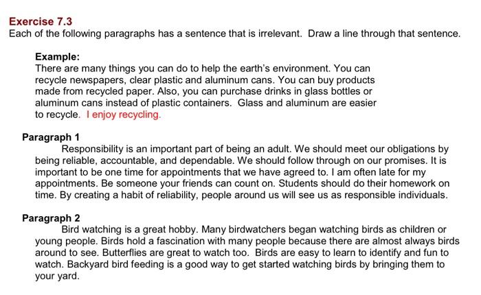 Exercise 7.3 Each of the following paragraphs has a | Chegg.com