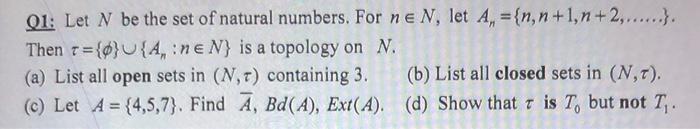 Solved 01: Let N be the set of natural numbers. For ne N, | Chegg.com