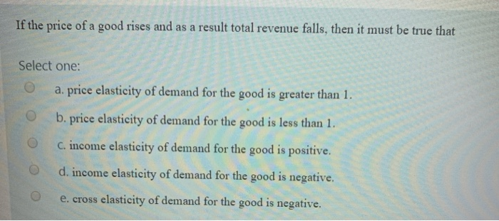 Solved If the price of a good rises and as a result total | Chegg.com