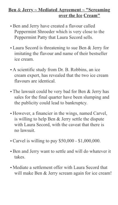 Ben & Jerry - Mediated Agreement - "Screaming over | Chegg.com
