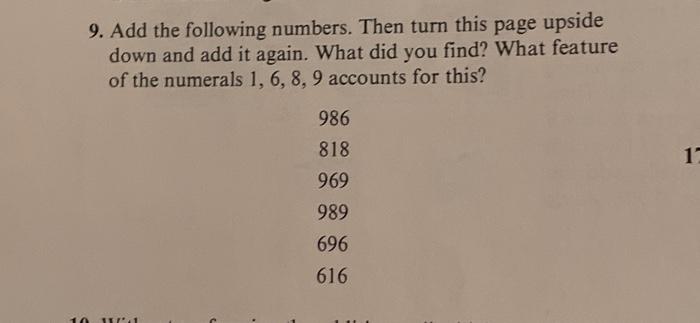 Solved 9. Add the following numbers. Then turn this page | Chegg.com