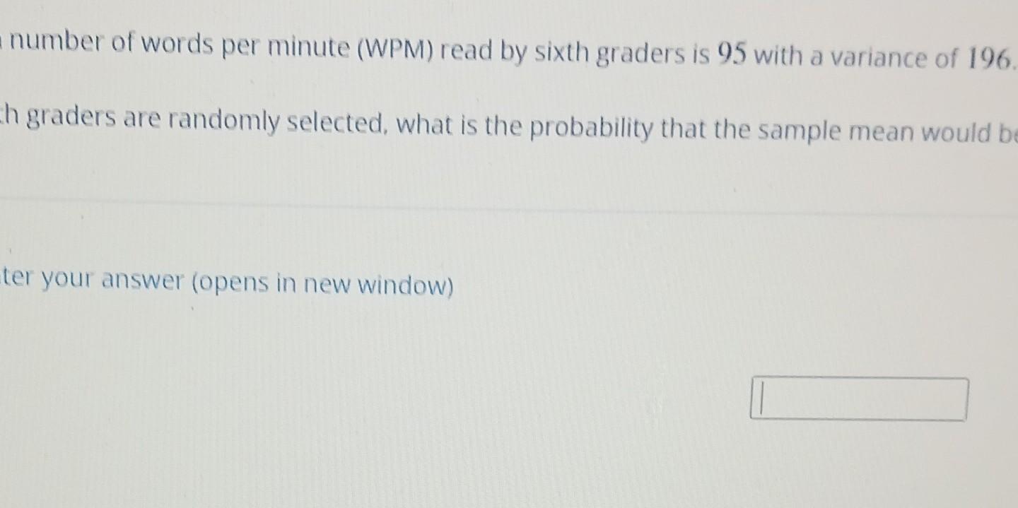 number of words per minute (WPM) read by sixth | Chegg.com