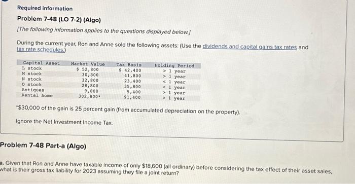 Solved Problem 7-48 (LO 7-2) (Algo) [The following | Chegg.com