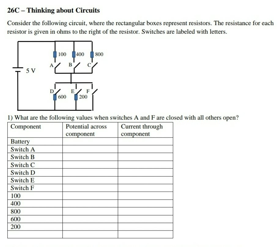 Solved 26C - Thinking about Circuits Consider the following | Chegg.com