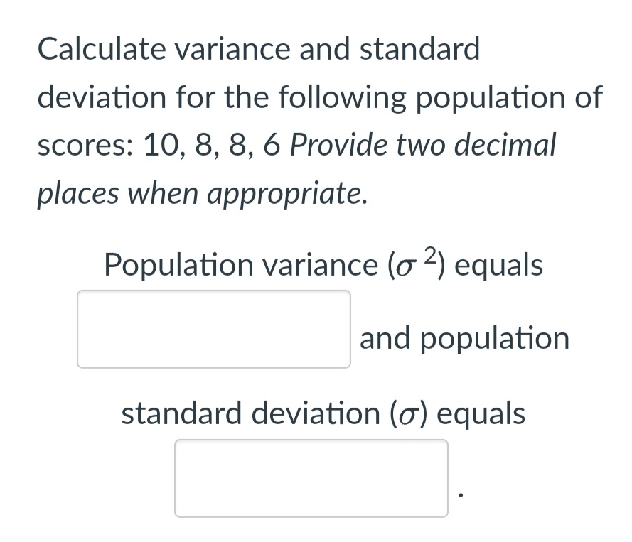 Solved Calculate variance and standard deviation for the | Chegg.com