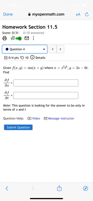Solved Done myopenmath.com AAC Homework Section 11.5 Score: | Chegg.com