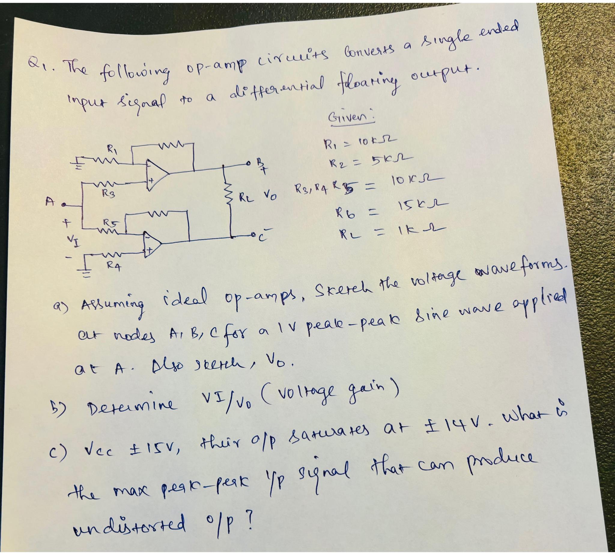 Solved Q1. ﻿The following op-amp circuits converts a single | Chegg.com